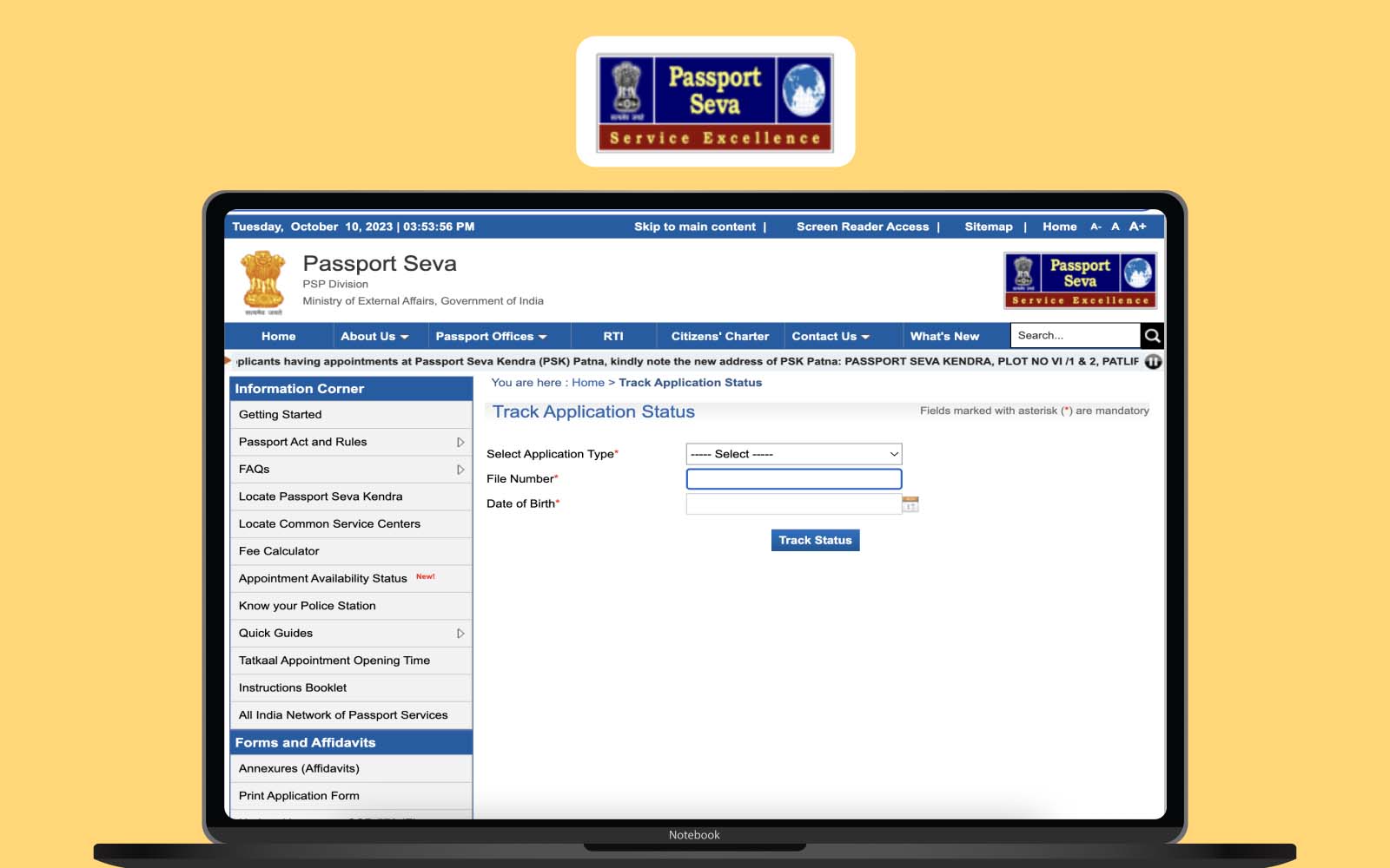 Passport Seva Portal Registration Application Form Slot